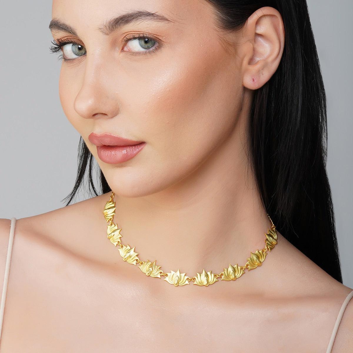 Buy Gold Plated Lotus Choker Necklace for Women Online – Red Dot Jewels