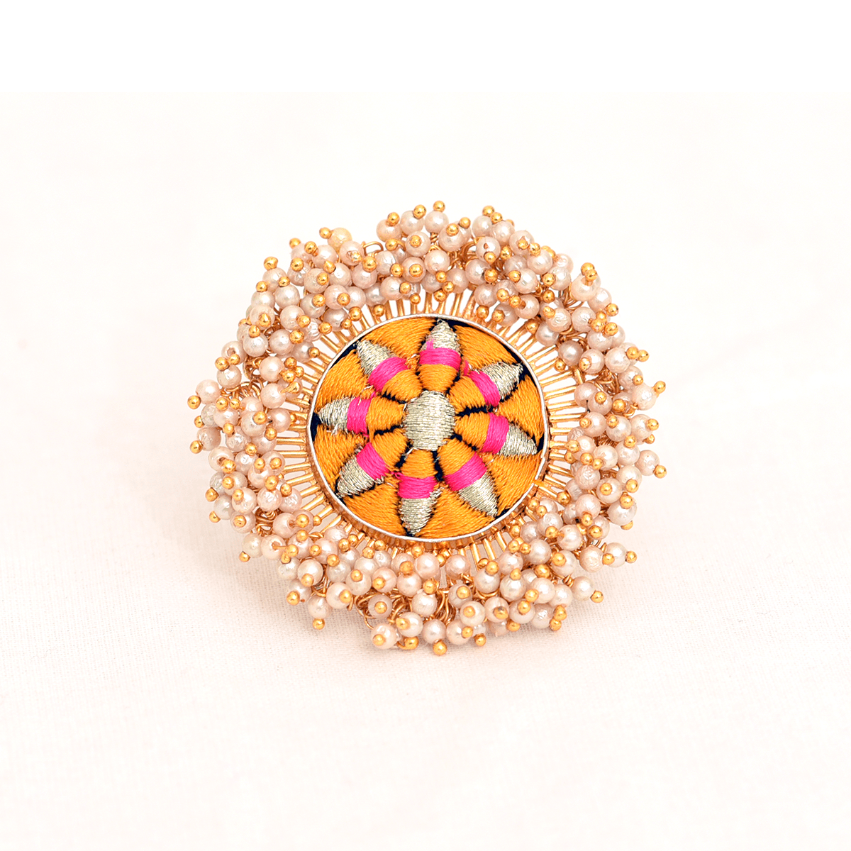Mandala Large Statement Ring Yellow + Pink – Red Dot Jewels