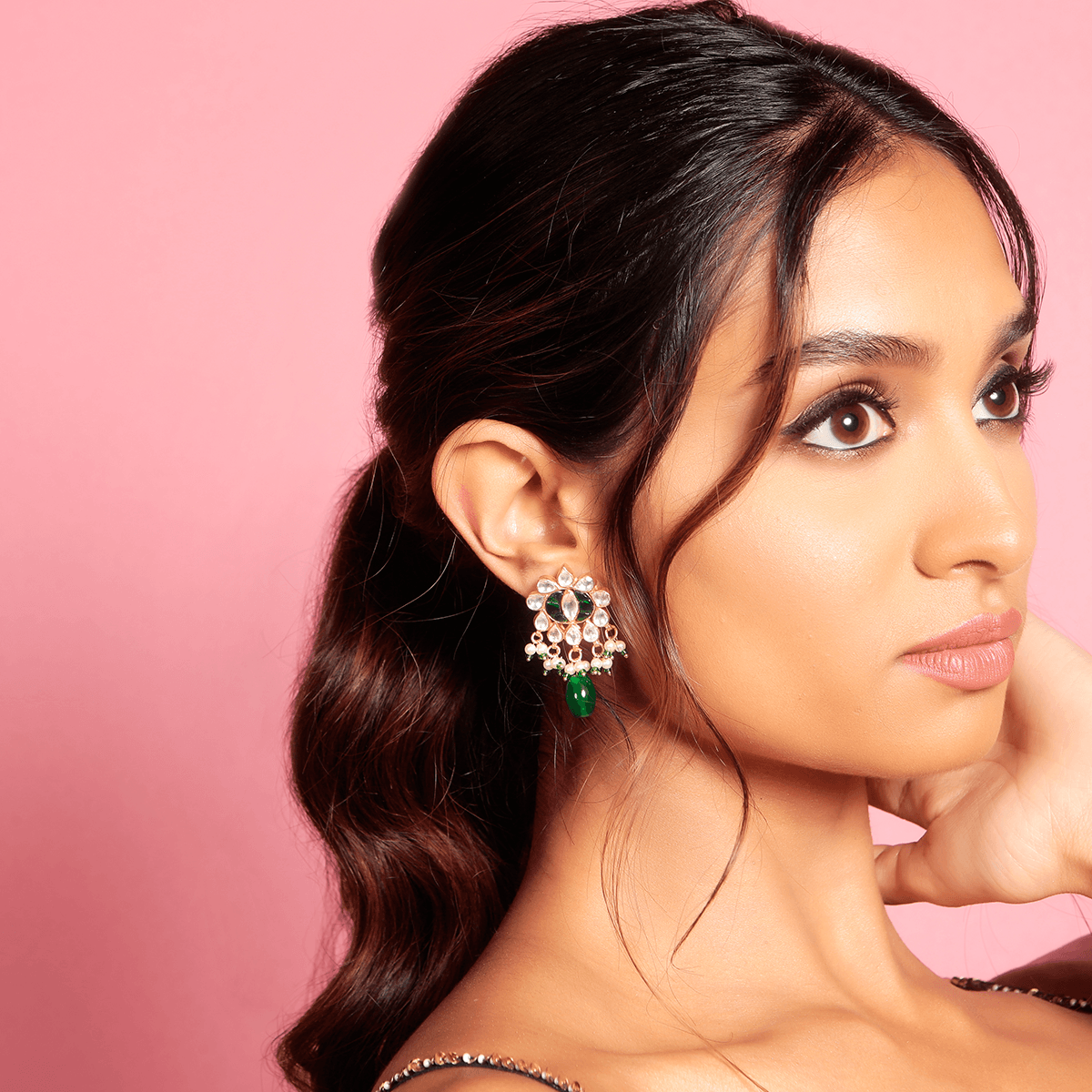 Designer Jaipuri Crystal Stone & Pearls Drop Earrings – Red Dot Jewels