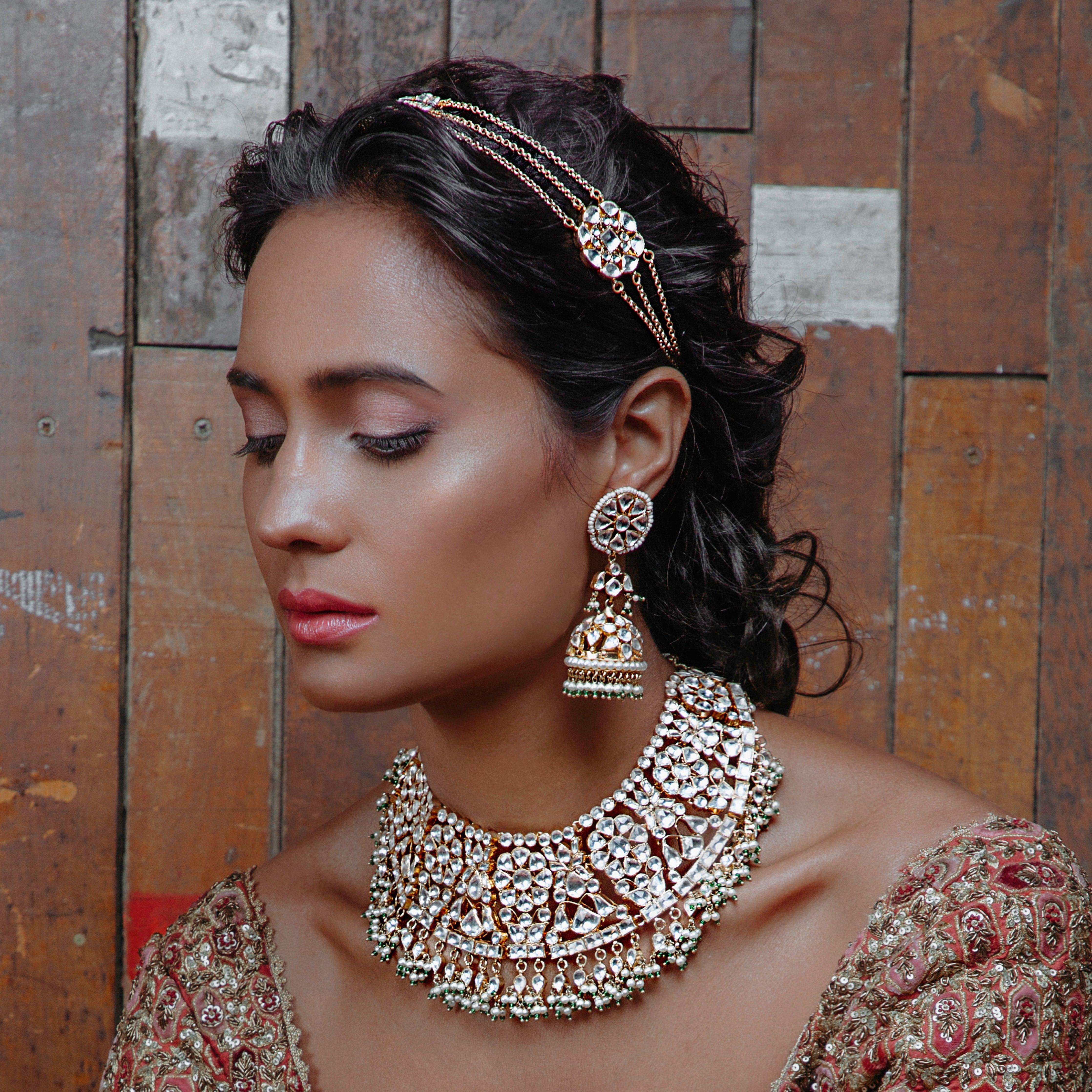 Traditional Handcrafted Indian Bridal Headband with Stone – Red Dot Jewels
